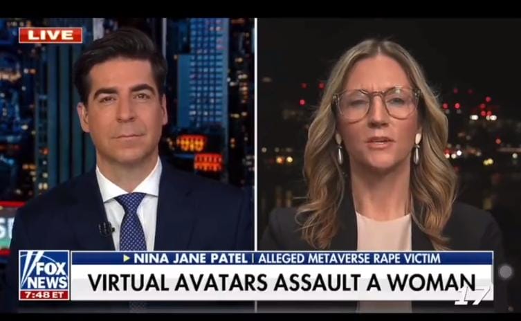Nina Jane Patel raconte au journaliste Jesse Watters sur Foxnews qu ...